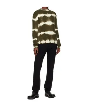 Off-White Wool Cable Knit Crew Neck Sweater With Gradient Stripes