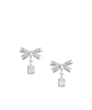 SELF-PORTRAIT Crystal Bow Drop Earrings - Silver