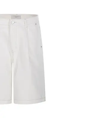 DUNST Pleated Bermuda Denim Shorts - White