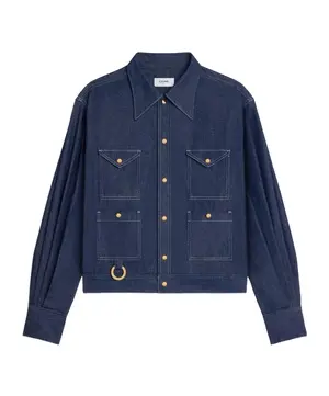 Celine Cotton Denim Shirt With Pleated Details - No