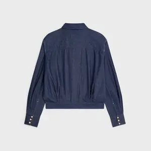 Celine Cotton Denim Shirt With Pleated Details - No