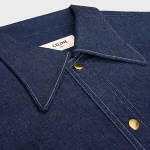 Celine Cotton Denim Shirt With Pleated Details - No