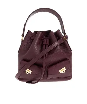 FERRAGAMO Textured Leather Multipocket Bucket Bag - Plum