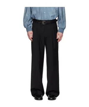 SUNFLOWER Wide-leg Pleated Trousers - Black