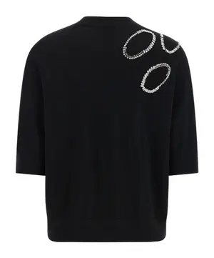 Dries Van Noten Embroidered Knitted Sweater With Crystal Appliqu - Black