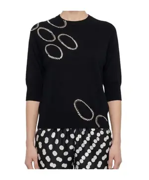 Dries Van Noten Embroidered Knitted Sweater With Crystal Appliqu - Black