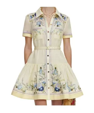 SELF-PORTRAIT Floral Shirt Mini Dress - Yellow