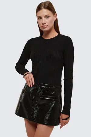 COURREGES Embroidered A-line Leather Mini Skirt - Brown