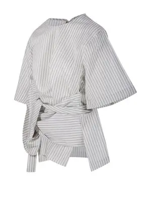 RÓHE Striped Wrap Top With Belt - Gray