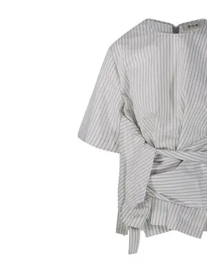 RÓHE Striped Wrap Top With Belt - Gray