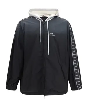 Balenciaga Logo Trim Hooded Jacket