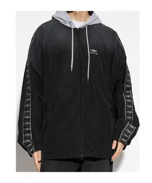 Balenciaga Logo Trim Hooded Jacket