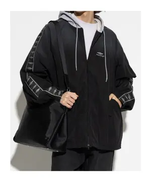 Balenciaga Logo Trim Hooded Jacket