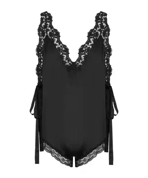 Saint Laurent Silk Crepe Muslin Lace Romper - Black