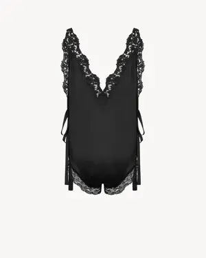 Saint Laurent Silk Crepe Muslin Lace Romper