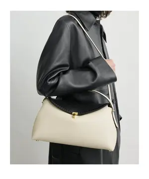 TOTEME T-lock Embroidered Two-toned Shoulder Bag - Black/milk