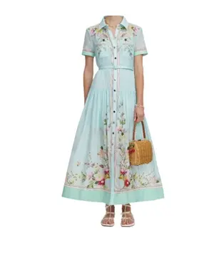 SELF-PORTRAIT Mint Floral Organza Midi Dress