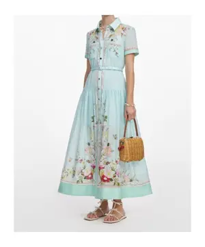 SELF-PORTRAIT Mint Floral Organza Midi Dress