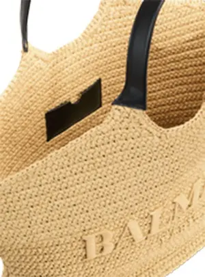 Balmain Logo Raffia Tote Bag - Beige