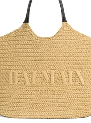 Balmain Logo Raffia Tote Bag - Beige