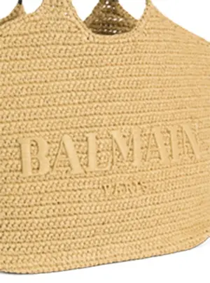 Balmain Logo Raffia Tote Bag - Beige