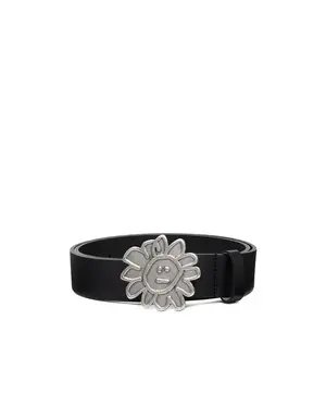 SUNFLOWER Flower-buckle Leather Belt - Black