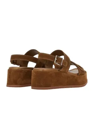 Hogan Suede Embossed H Buckle Strap Wedge Sandals