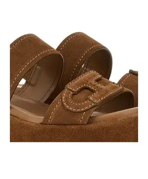 Hogan Suede Embossed H Buckle Strap Wedge Sandals