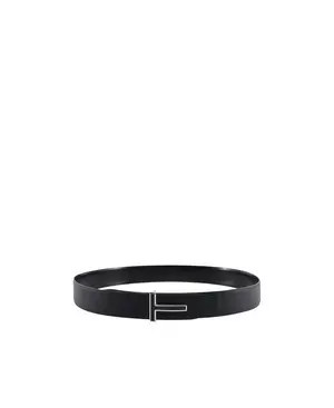 TOM FORD T Logo Plaque Buckle Belt - Black