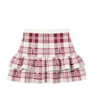 SELF-PORTRAIT Plaid Ruffled Knit Skirt