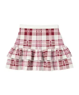 SELF-PORTRAIT Plaid Ruffled Knit Skirt