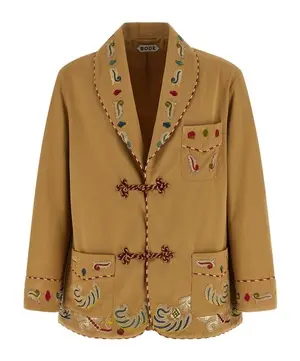 BODE Embroidered Smoking Jacket - Brown