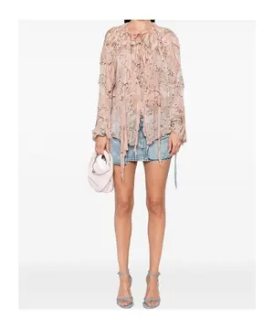DIESEL® Long Sleeve Graphic Print Blouse With Pleated Details - No