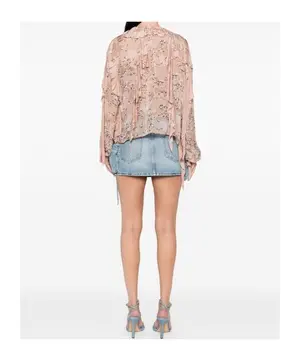 DIESEL® Long Sleeve Graphic Print Blouse With Pleated Details - No