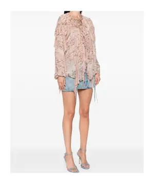 DIESEL® Long Sleeve Graphic Print Blouse With Pleated Details - Nude