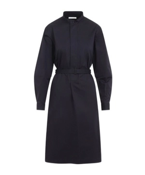 LEMAIRE Belted Cotton Satin Shirt Dress - Dark Blue