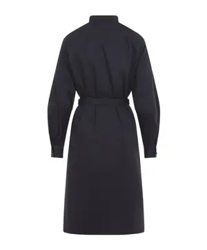 LEMAIRE Belted Cotton Satin Shirt Dress - Dark Blue