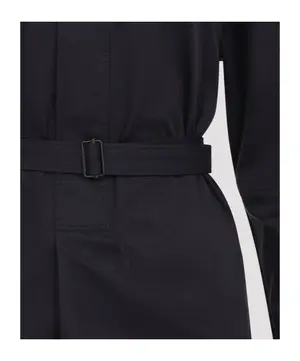 LEMAIRE Belted Cotton Satin Shirt Dress - Dark Blue