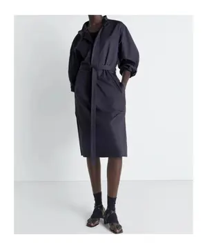 LEMAIRE Belted Cotton Satin Shirt Dress - Dark Blue