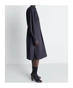 LEMAIRE Belted Cotton Satin Shirt Dress - Dark Blue