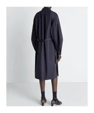 LEMAIRE Belted Cotton Satin Shirt Dress - Dark Blue