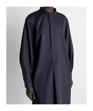 LEMAIRE Belted Cotton Satin Shirt Dress - Dark Blue