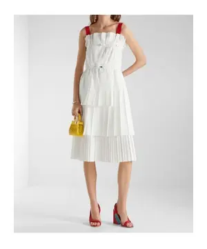 Fendi Ruffled Pleated Midi Dress - White