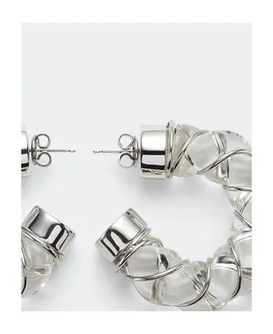 Bottega Veneta Silver And Glass Twisted Hoop Earrings