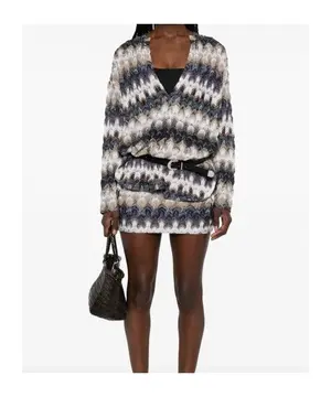 Missoni Chevron Knit V-neck Long Sleeve Top - Gray