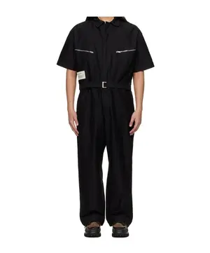 SONG FOR THE MUTE Short-sleeve Zip-up Jumpsuit - Black