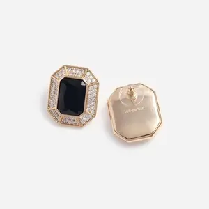SELF-PORTRAIT Crystal Octagonal Stud Earrings - Black