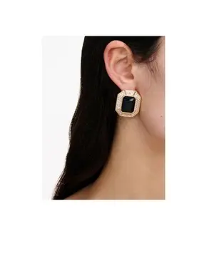 SELF-PORTRAIT Crystal Octagonal Stud Earrings - Black