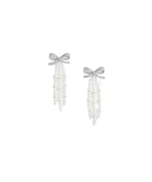 SELF-PORTRAIT Bow Embellished Crystal And Faux Pearl Drop Earrings - White