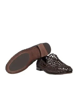 Fendi Woven Slip-on Loafers With Ff Accessory